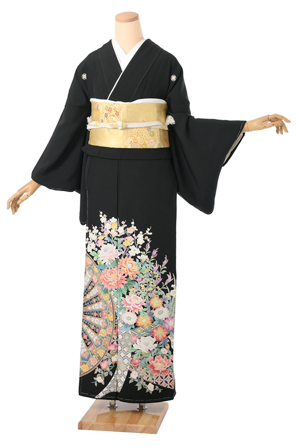 黒留袖レンタル 格子に秋草 Mサイズ B063｜京都きもの市場 着物宅配レンタル