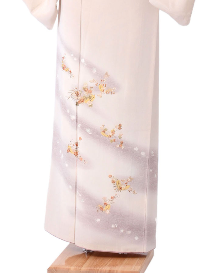 ・訪問着レンタル 波に笹舟 薄香色 MOサイズ D021｜京都きもの市場 着物宅配レンタル