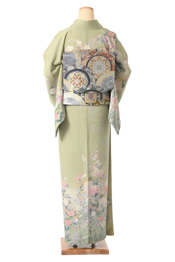 訪問着レンタル 鴛鴦草木 柳茶色 Mサイズ D396｜京都きもの市場 着物宅配レンタル