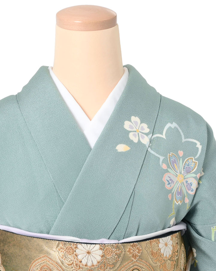 ・訪問着レンタル 桜花文 青磁色 Mサイズ D729｜京都きもの市場 着物宅配レンタル