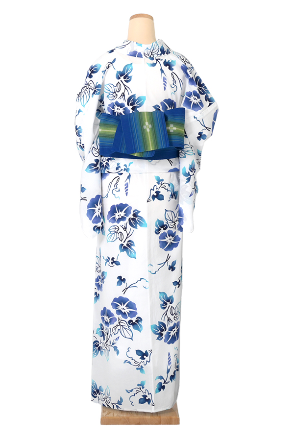 浴衣レンタル【竺仙】 朝顔 コーマ白地 Y021｜京都きもの市場 着物宅配レンタル